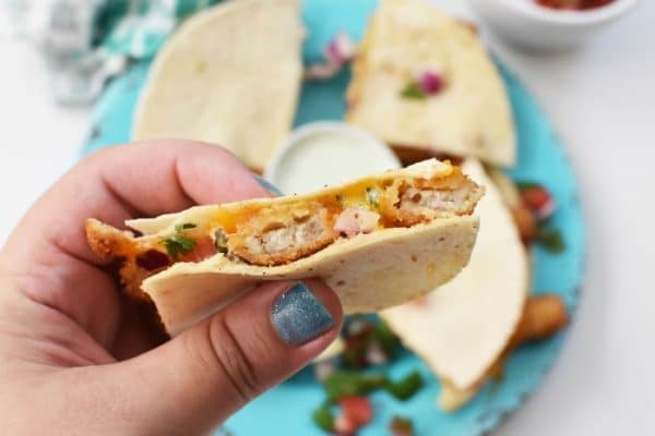 Cheesy Fish Quesadillas with Salsa Cilantro Lime Sauce