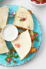 Cheesy Fish Quesadillas with Salsa Cilantro Lime Sauce