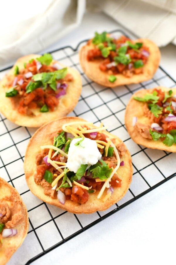 Easy Refried Beans Tostada Recipe - Savvy Saving Couple