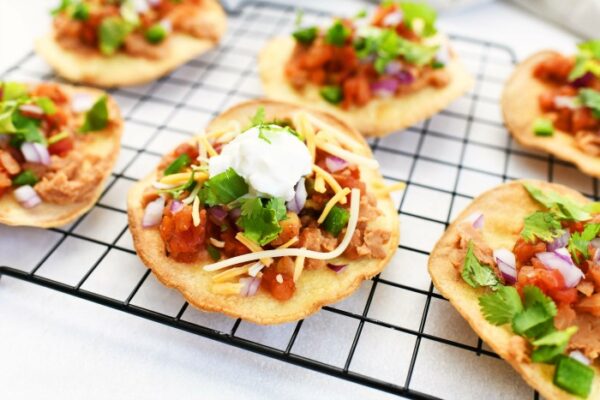 Easy Refried Beans Tostada Recipe - Savvy Saving Couple