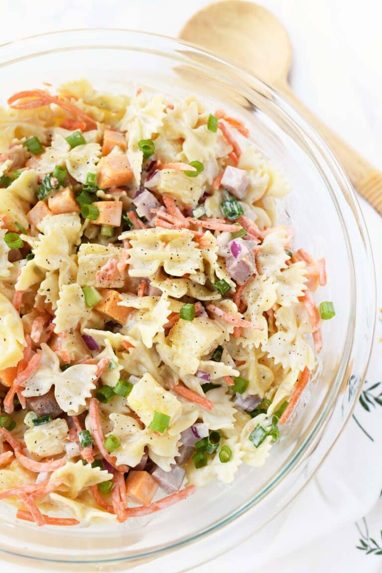Pineapple Pasta Salad with Ham - Savvy Saving Couple